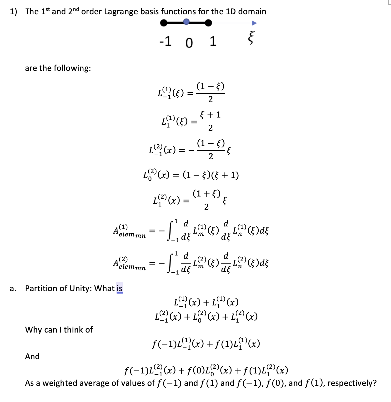 Solved 1) The 1st and 2nd order Lagrange basis functions | Chegg.com