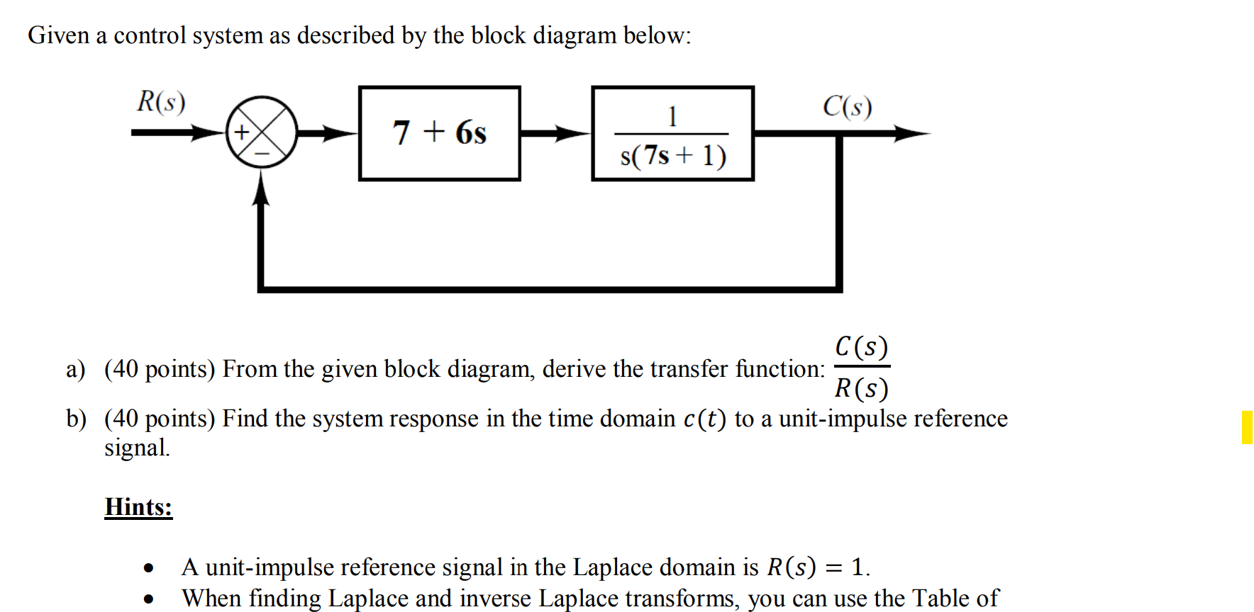 Solved Given a control system as described by the block | Chegg.com