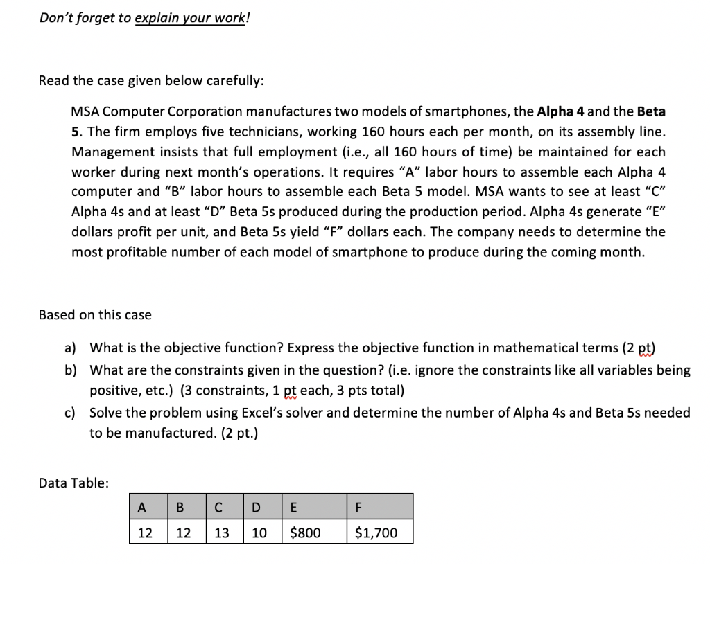 Solved MSA Computer Corporation manufactures two models of | Chegg.com