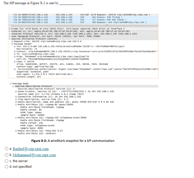 Solved The SIP message in Figure X-2 is sent by 721 | Chegg.com