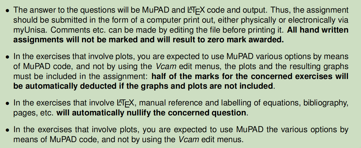 The answer to the questions will be MuPAD and LATEX | Chegg.com