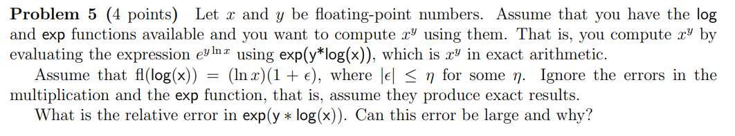 Problem 5 (4 points) Let x and y be floating-point | Chegg.com