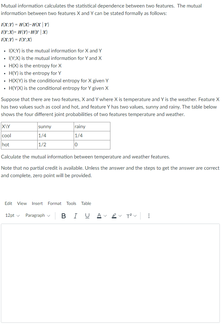 Solved Mutual information calculates the statistical | Chegg.com