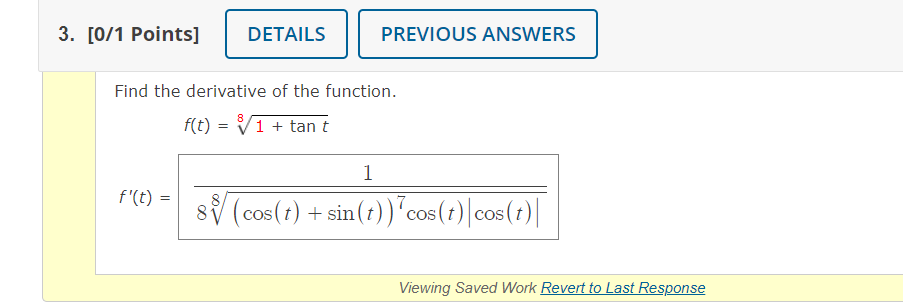 Solved 3. [0/1 Points ] Find the derivative of the function. | Chegg.com