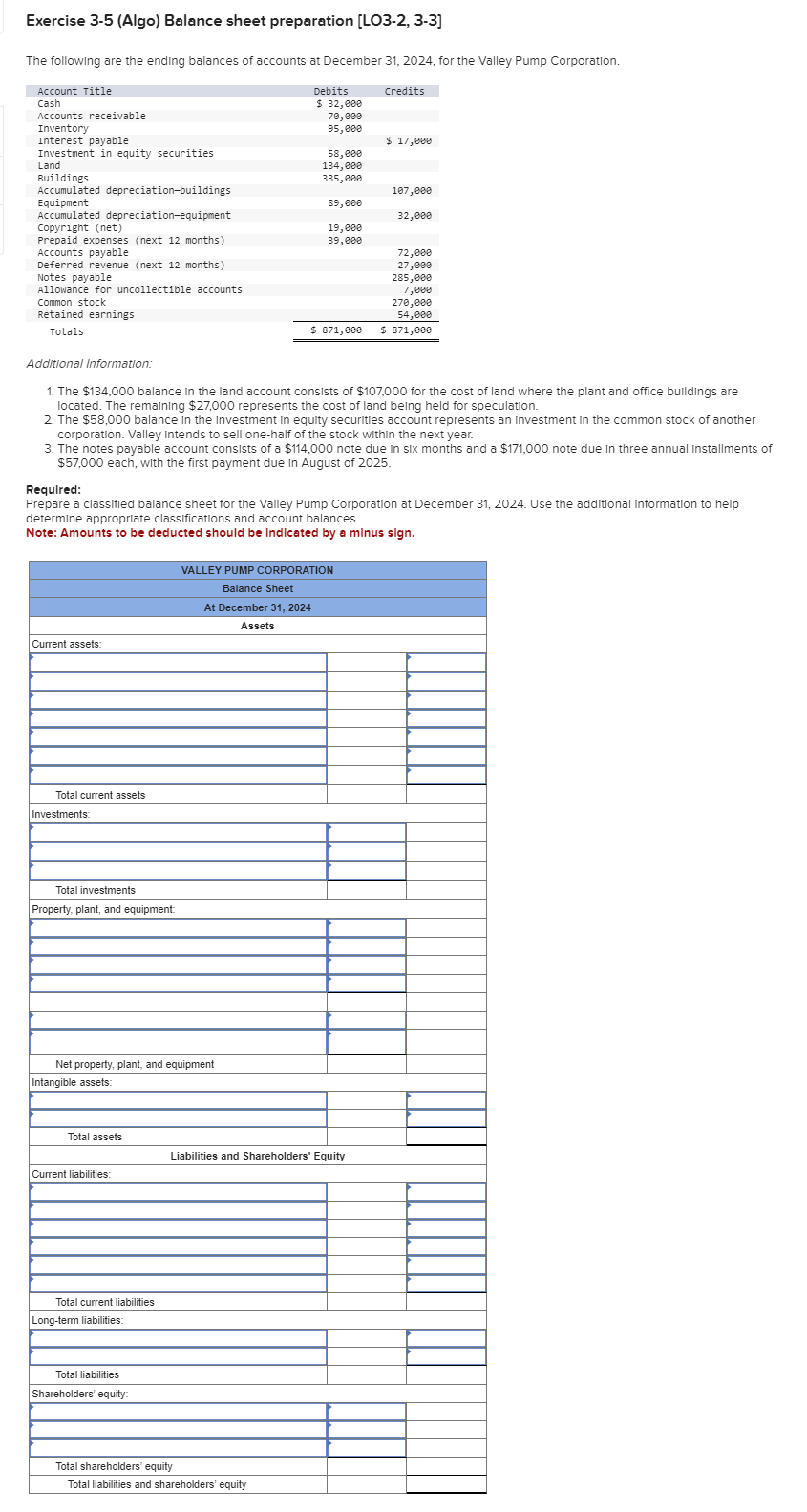 Solved Exercise 3-5 (Algo) Balance sheet preparation [LO3-2, | Chegg.com
