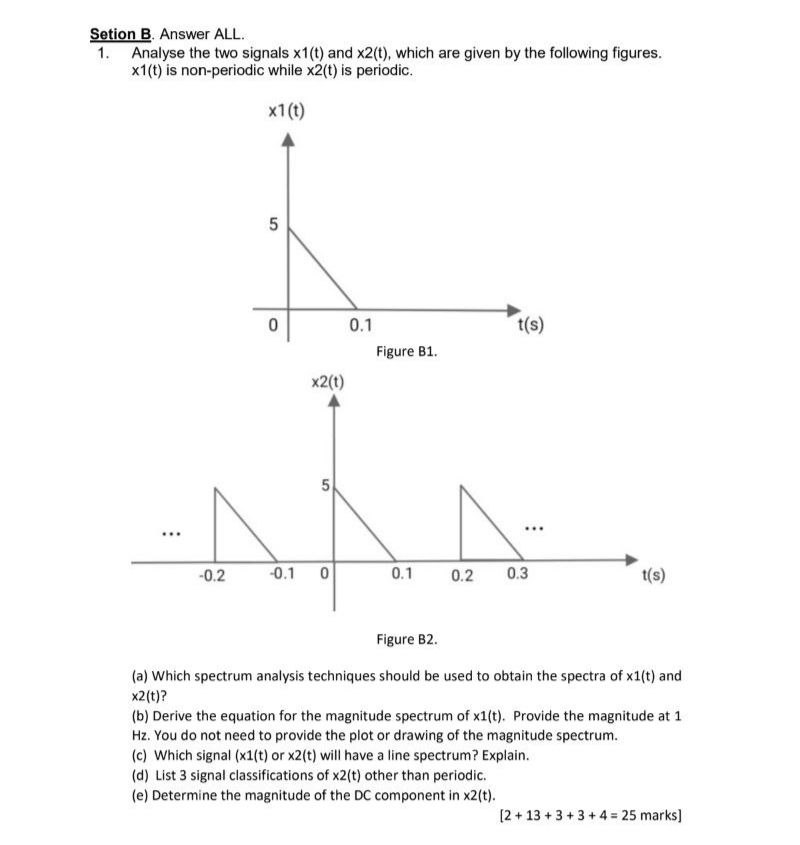 Solved Setion B. Answer ALL.Analyse the two signals x1(t) | Chegg.com Solved Setion B. Answer ALL.Analyse the two signals x1(t) | Chegg.com