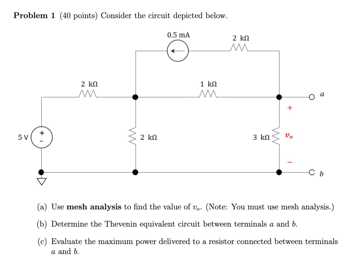 Solved Problem 1 (40 points) Consider the circuit depicted | Chegg.com
