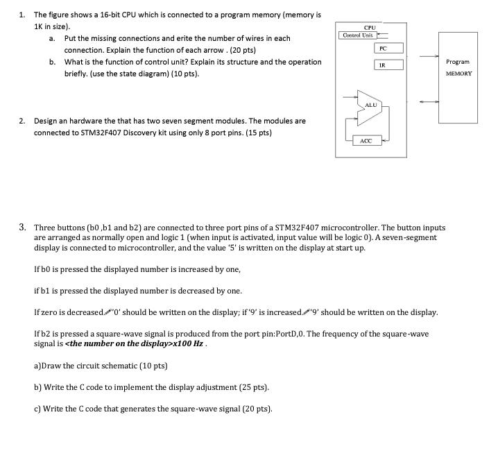 Solved 1. CPU Control Unit The figure shows a 16-bit CPU | Chegg.com