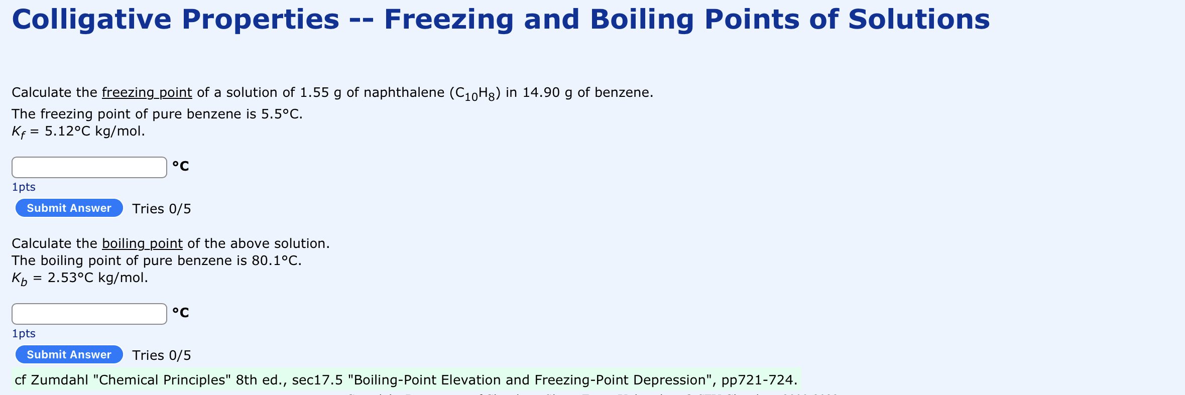 Solved Colligative Properties -- Freezing and Boiling Points | Chegg.com