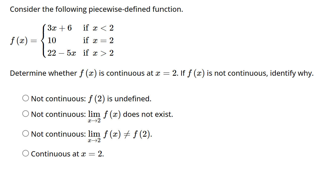 Solved Consider the following piecewise-defined function. | Chegg.com