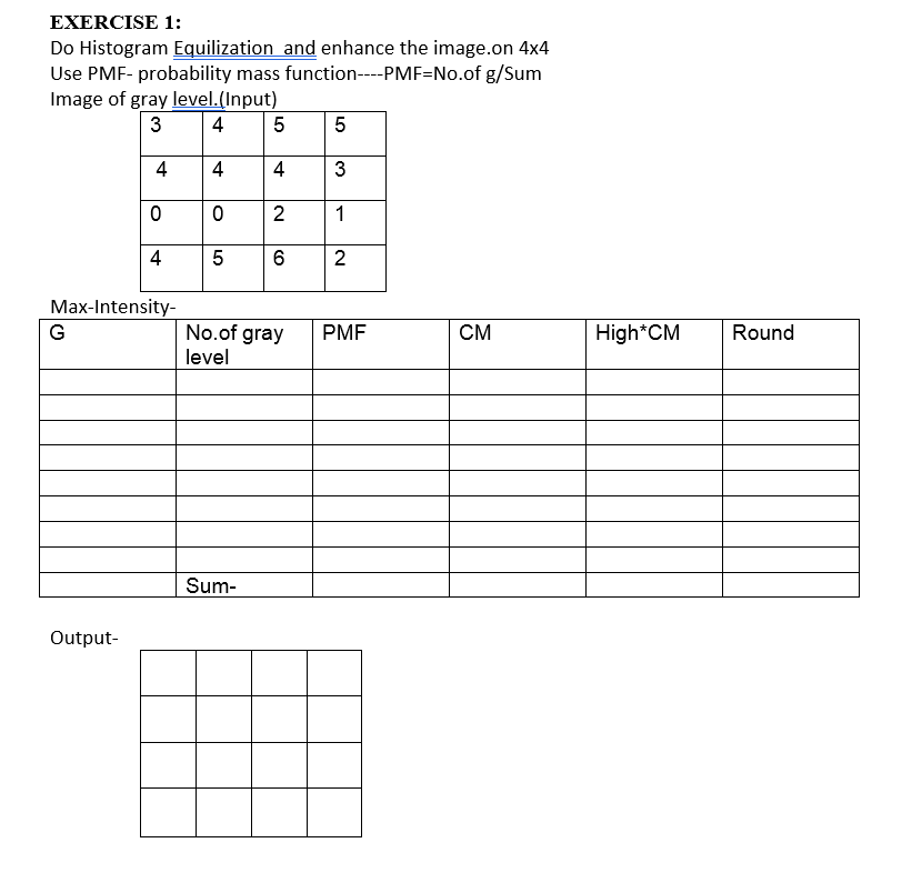 Solved Exercise 1 Do Histogram Equilization And Enhance The 