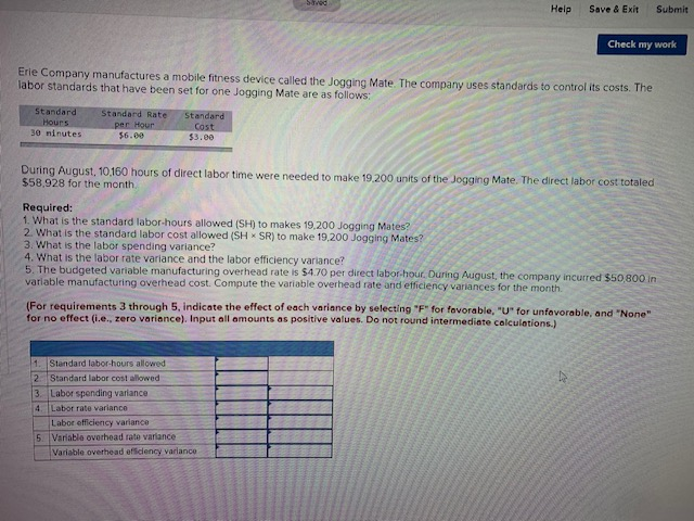 Solved Sed Help Save & Exit Submit Check my work Erie | Chegg.com
