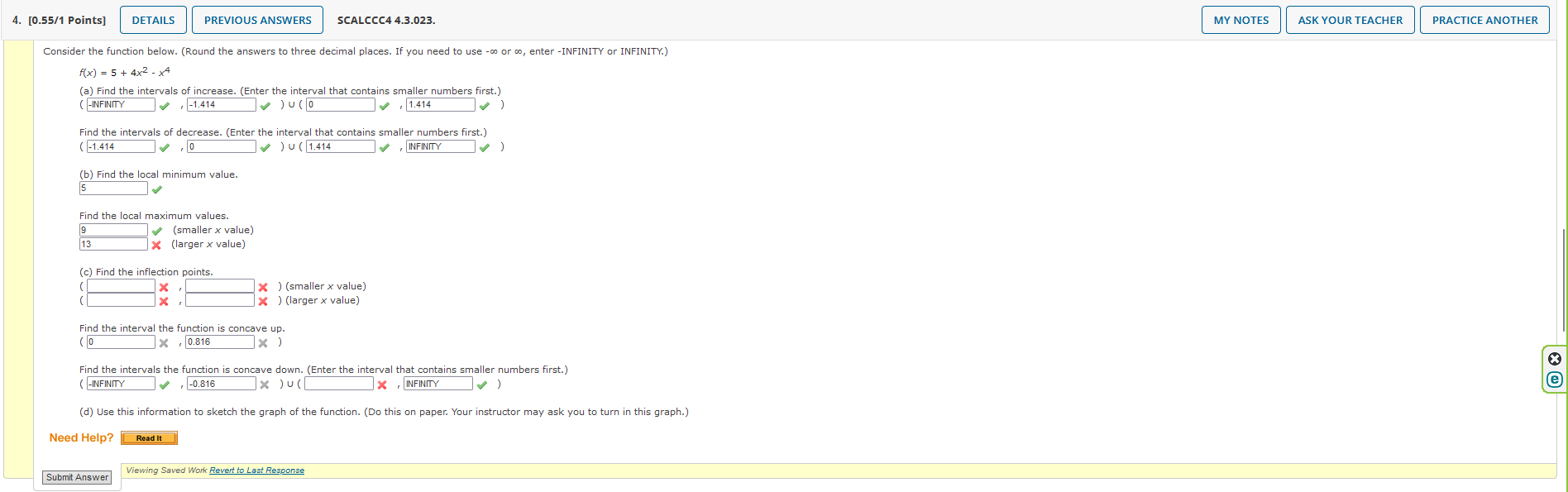 Solved nsider the function below. (Round the answers to | Chegg.com