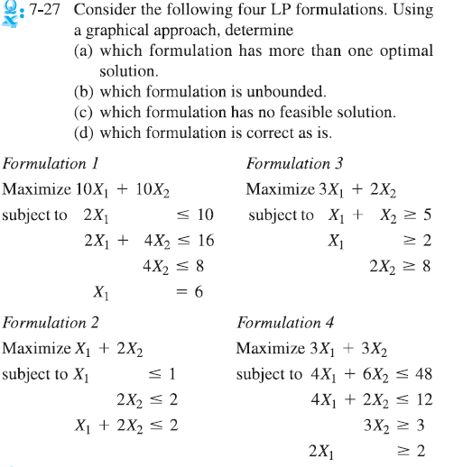 Solved Consider the following four LP formulations. Using a | Chegg.com