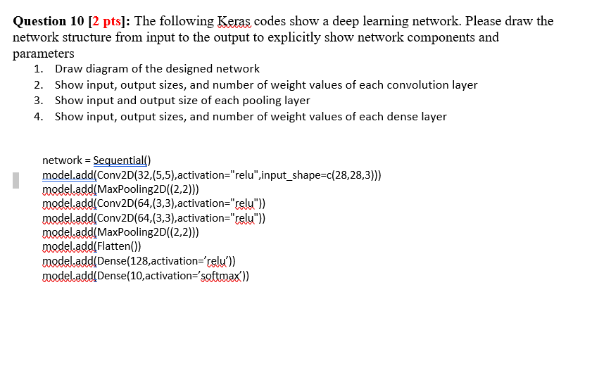 Solved Question 10 [2 pts]: The following Keras codes show a | Chegg.com