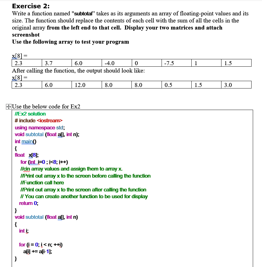 Solved Exercise 2: Write a function named "subtotal takes as | Chegg.com