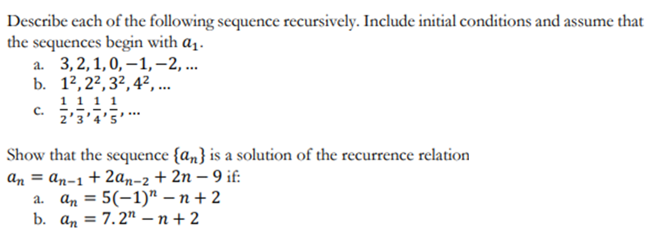 Solved Describe each of the following sequence recursively. | Chegg.com