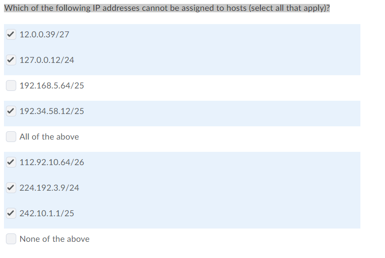 Solved Which of the following IP addresses cannot be | Chegg.com