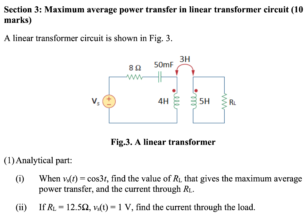 Solved Section 3: Maximum average power transfer in linear | Chegg.com