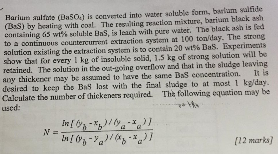 Solved Barium sulfate (BaSO4) is converted into water | Chegg.com
