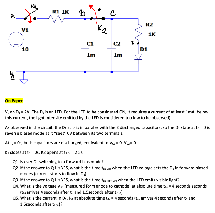 Solved Vy on D1=2V. The D1 is an LED. For the LED to be | Chegg.com
