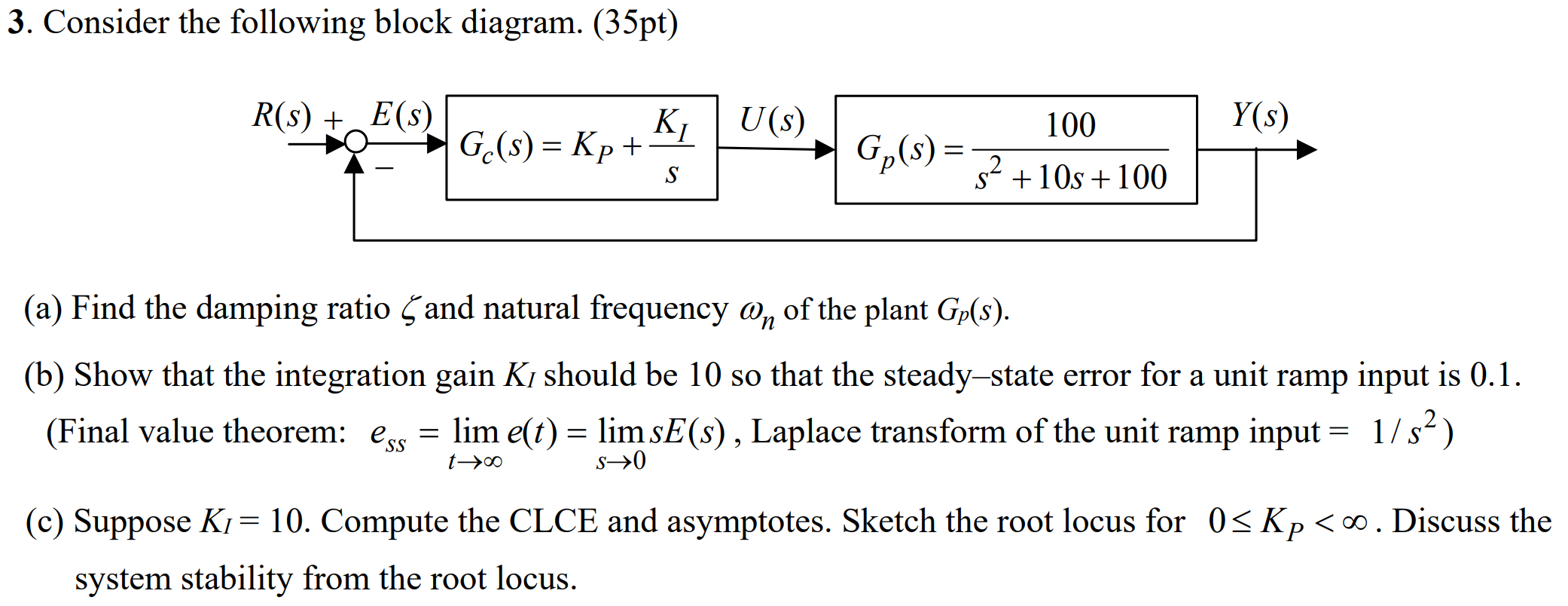 Solved 3. Consider the following block diagram. (35pt) (a) | Chegg.com
