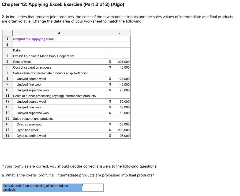 Solved Chapter 13: Applying Excel: Excel Worksheet (Part 1 | Chegg.com
