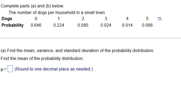 Solved Complete parts (a) and (b) below. The number of dogs | Chegg.com