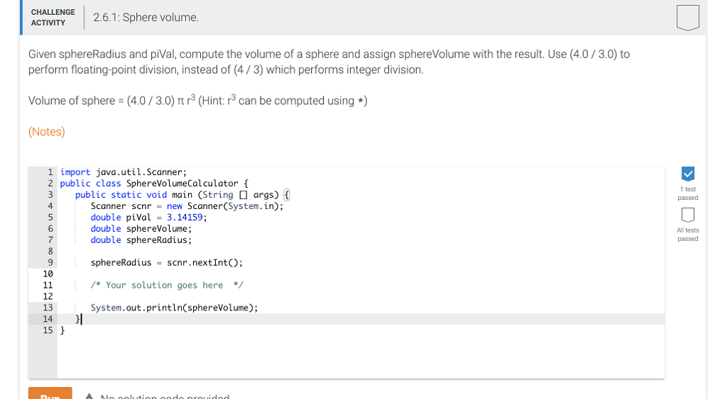 Solved CRAE2.6.1: Sphere volume. ACTIVITY Given sphereRadius | Chegg.com