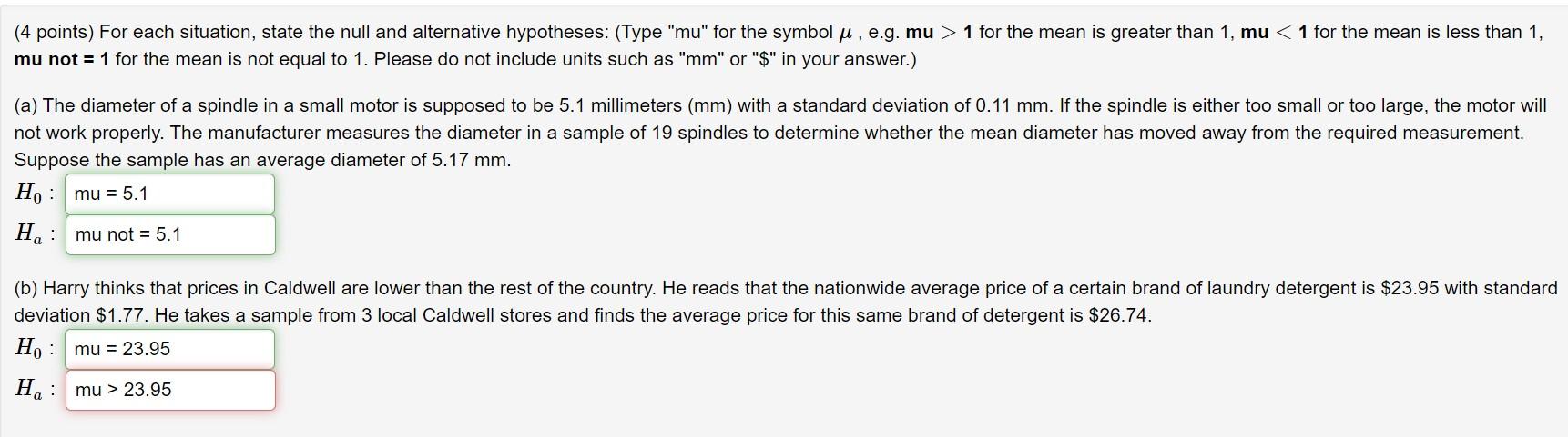 Solved (4 points) For each situation, state the null and | Chegg.com