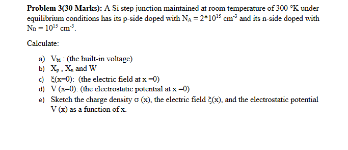Solved Problem 3(30 ﻿Marks): A Si step junction maintained | Chegg.com
