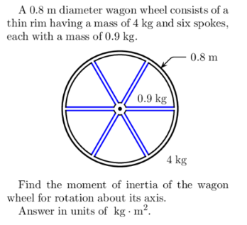Solved A 0.8 m diameter wagon wheel consists of a thin rim | Chegg.com