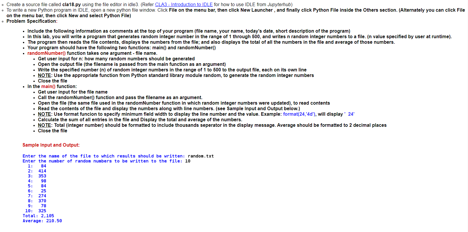 Solved Create a source file called cla18.py using the file | Chegg.com