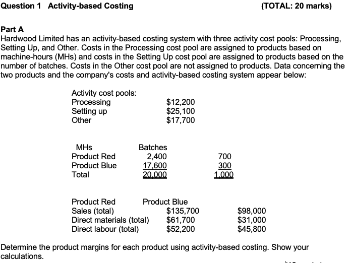 Solved Question 1 Activity Based Costing Total 20 Marks 6114