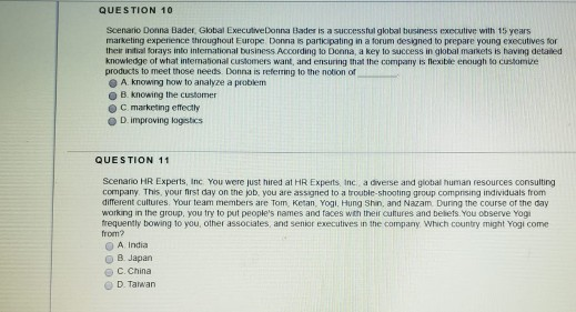 Solved QUESTION 10 Scenario Donna Bader Global | Chegg.com