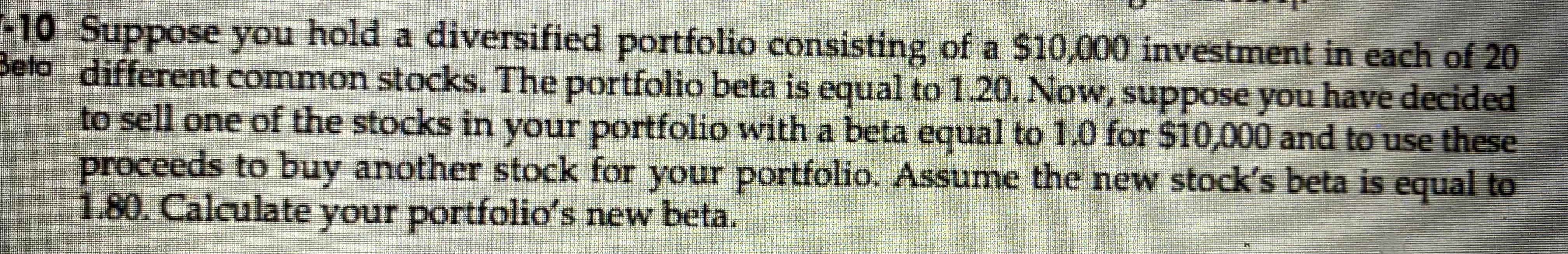 Solved 10 Suppose You Hold A Diversified Portfolio