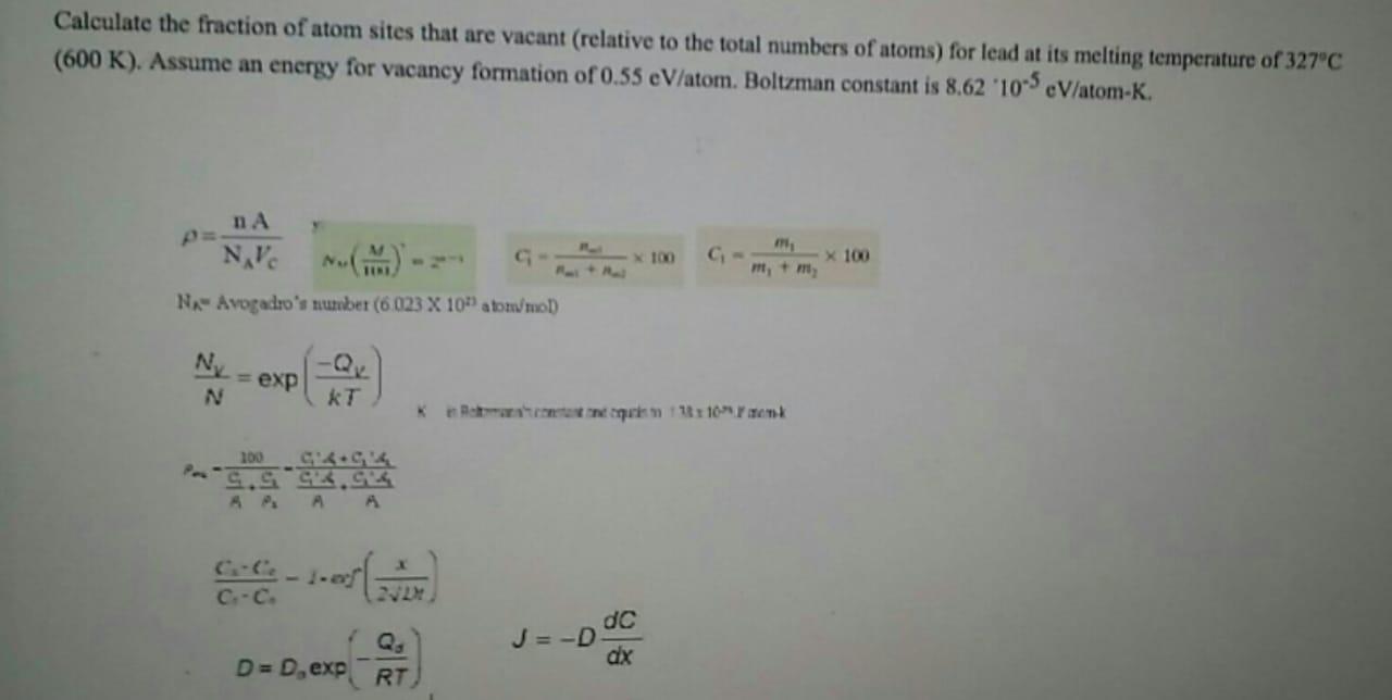 Solved Calculate the fraction of atom sites that are vacant | Chegg.com