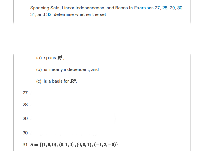 Solved Spanning Sets, Linear Independence, and Bases In | Chegg.com