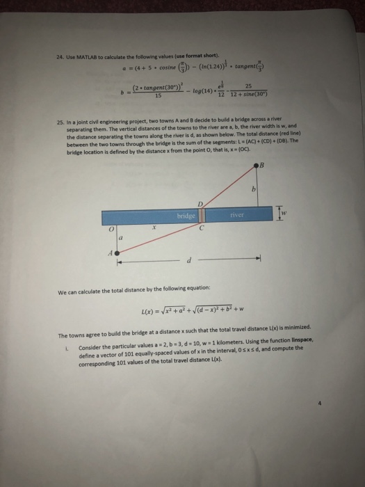 Solved 24. Use MATLAB to calculate the following values (use | Chegg.com