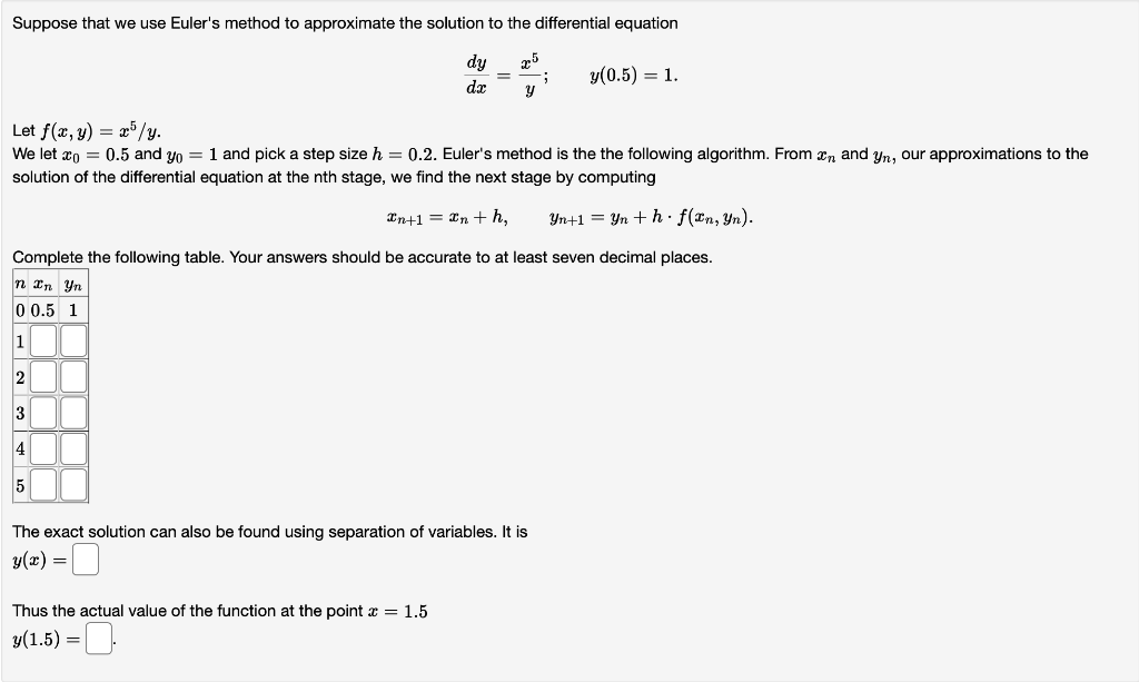 Solved Suppose that we use Euler's method to approximate the | Chegg.com