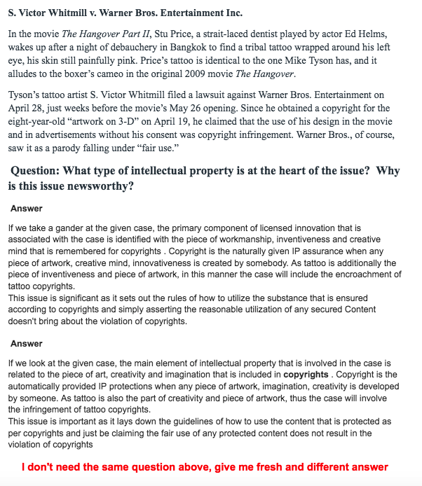 Solved S. Victor Whitmill v. Warner Bros. Entertainment Inc. | Chegg.com