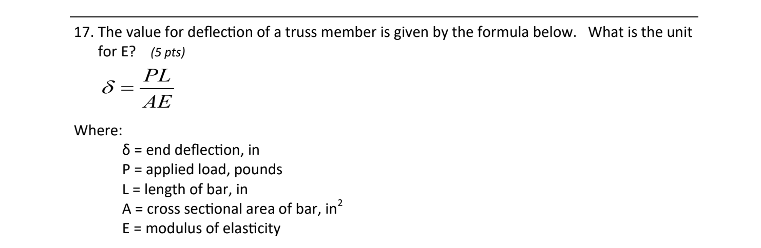 Solved 17. The value for deflection of a truss member is | Chegg.com