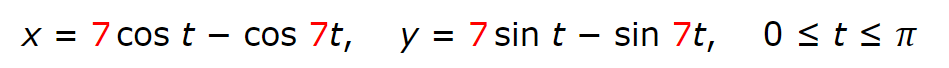 Solved x = 7 cos t-cos 7t, y = 7 sin t-sin 7t, 0 t π | Chegg.com