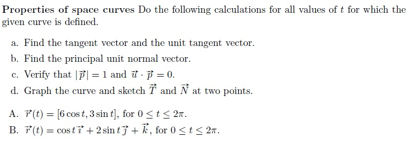 Solved Properties of space curves Do the following | Chegg.com