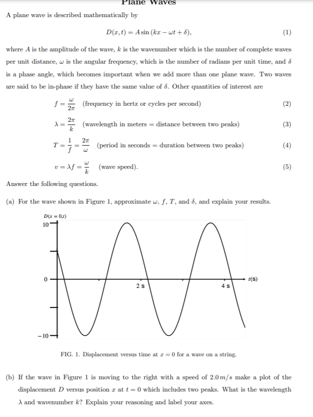 Solved Tane Waves A plane wave is described mathematically | Chegg.com