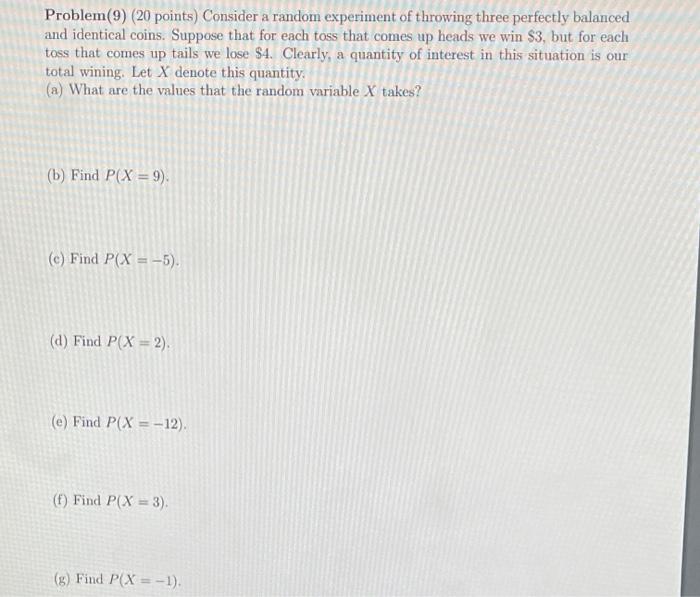 Solved Problem (9) (20 points) Consider a random experiment | Chegg.com