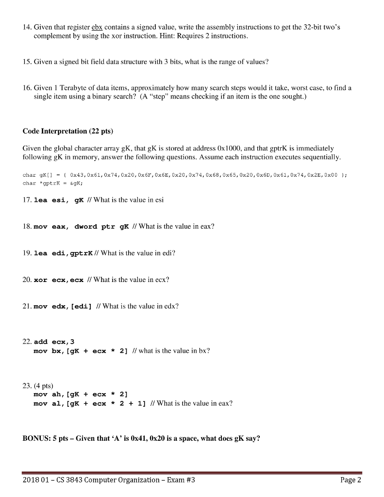 14. Given that register ebx contains a signed value, | Chegg.com