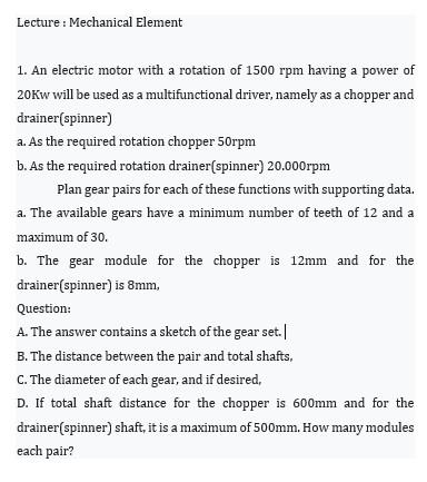 Solved Lecture : Mechanical Element 1. An electric motor | Chegg.com