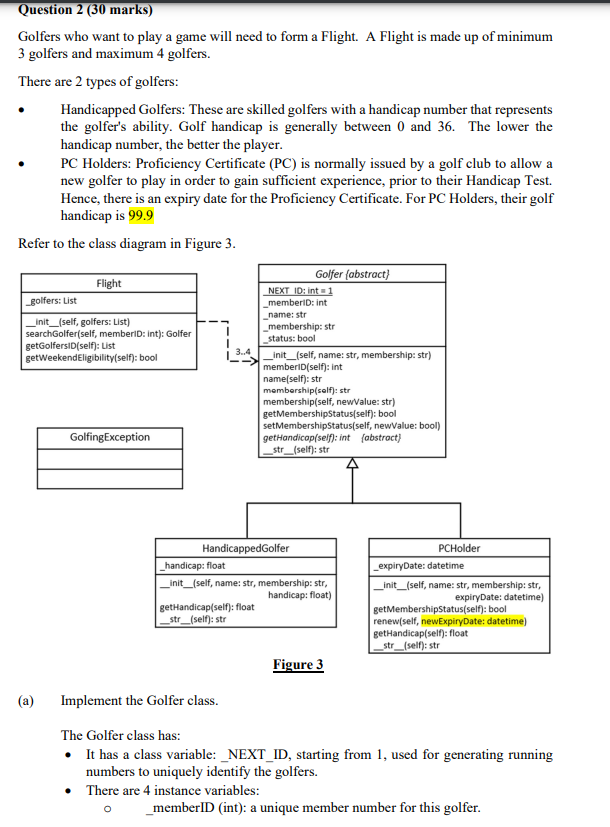 Solved Question 2 (30 marks) Golfers who want to play a game | Chegg.com
