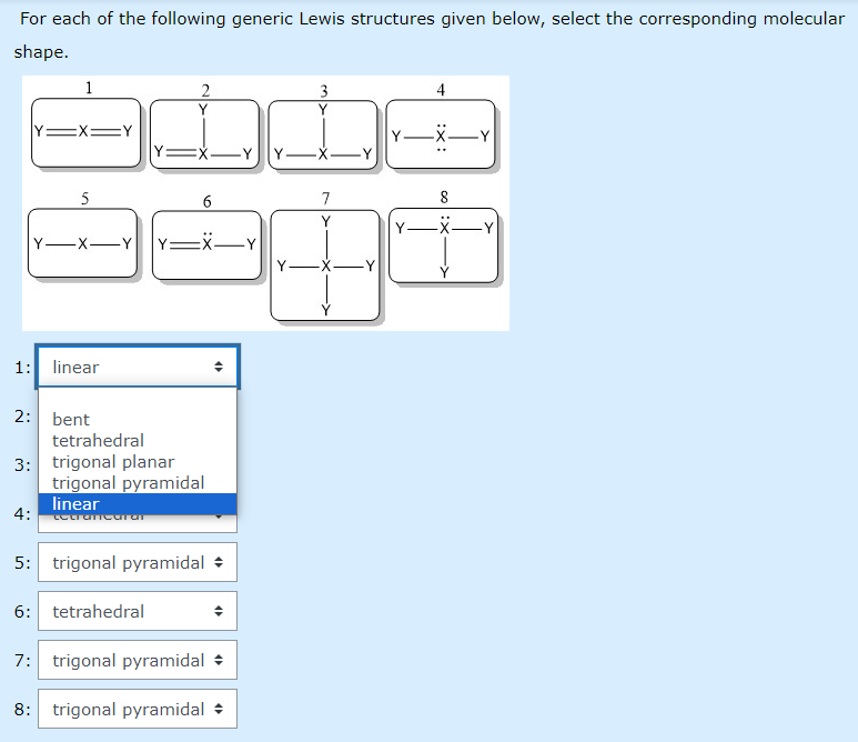Solved For each of the following generic Lewis structures | Chegg.com
